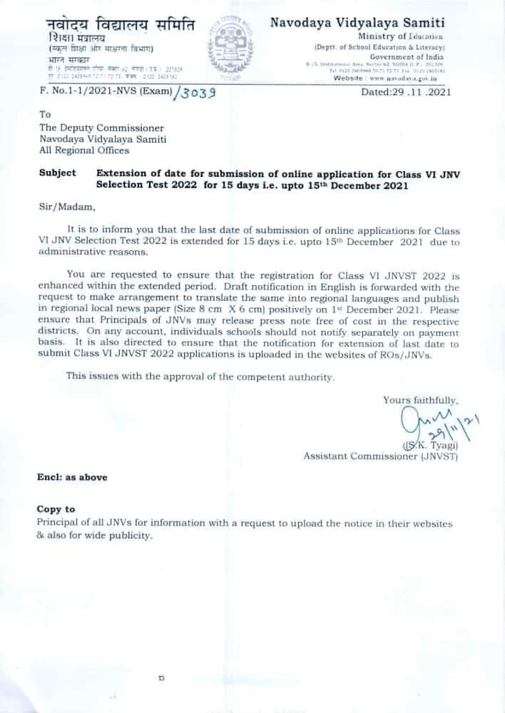 NVS Admission 2022: Application Deadline For JNV Class VI Selection ...